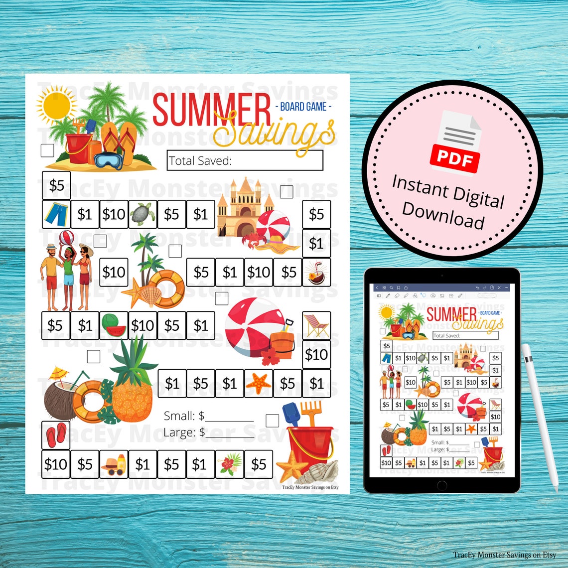 Summer Savings Challenge Board Game Summer Time Summertime - Etsy