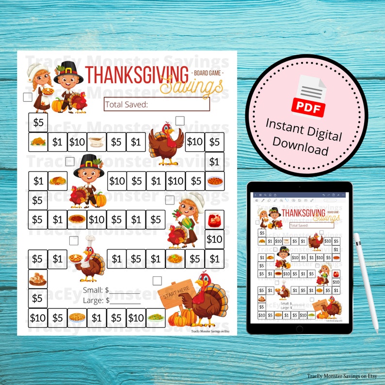 Thanksgiving Savings Challenge Board Game Giving Thanks - Etsy