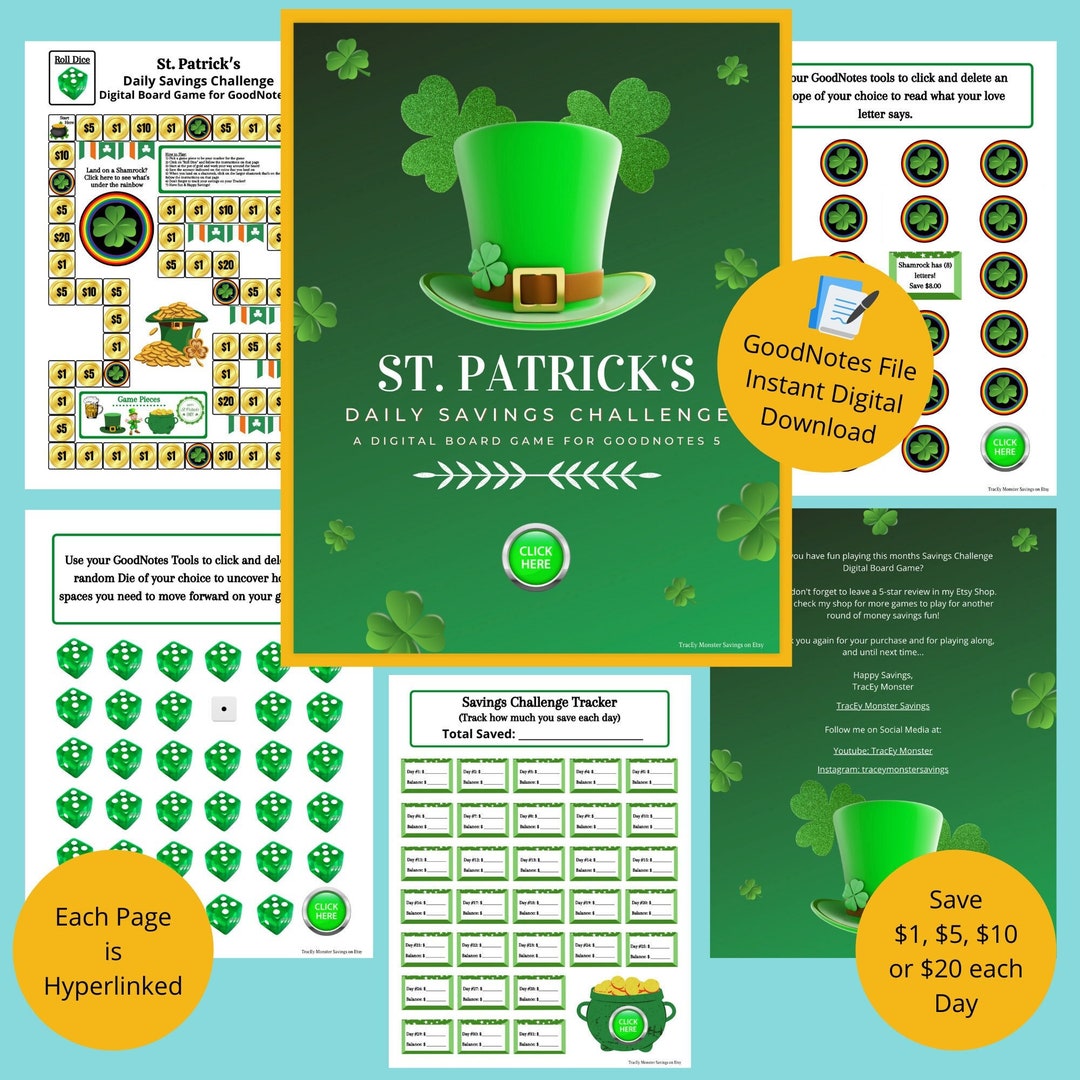 St. Patrick's Daily Savings Challenge Digital Board Game for Goodnotes ...