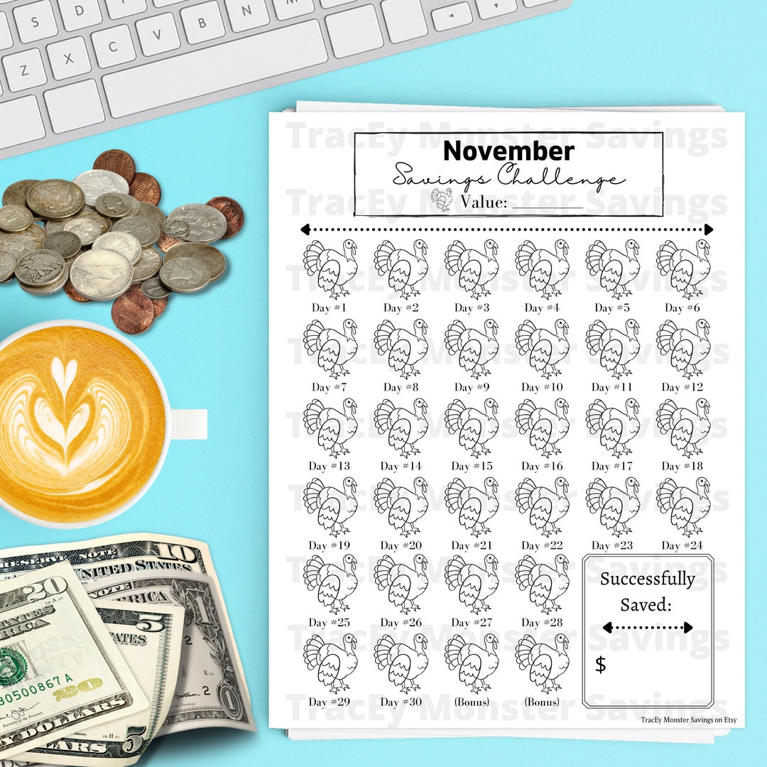 November Savings Challenge Tracker - Turkey | Daily Challenge | PDF ...