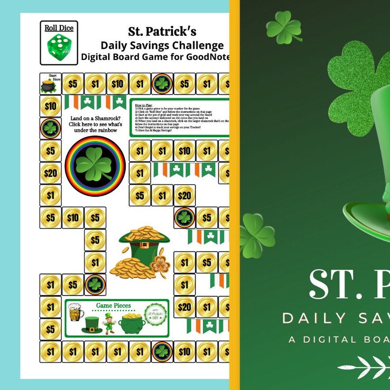 St. Patrick's Daily Savings Challenge Digital Board Game for Goodnotes ...