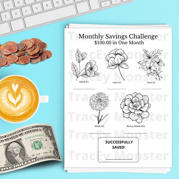 Flower Themed Money Savings Challenge & Tracker Savings | Etsy