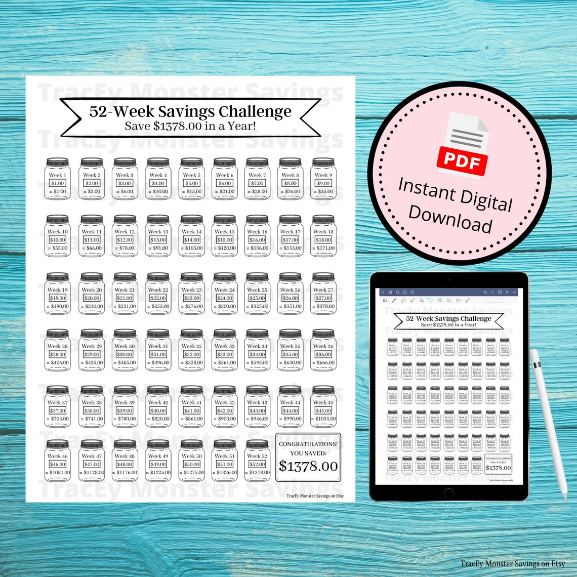 52 Week Savings Challenge 52 Week Money Savings Challenge - Etsy