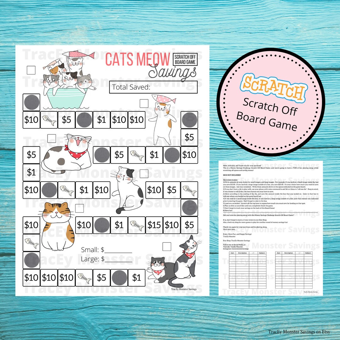 Cats Meow Savings Scratch off Board Game Challenge Tracker | Silver Dot ...