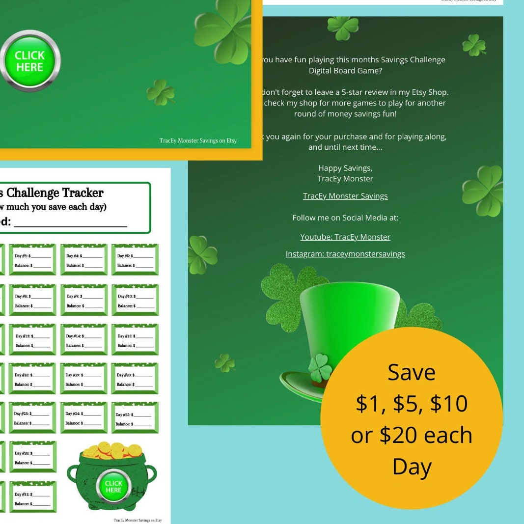 St. Patrick's Daily Savings Challenge Digital Board Game for Goodnotes ...