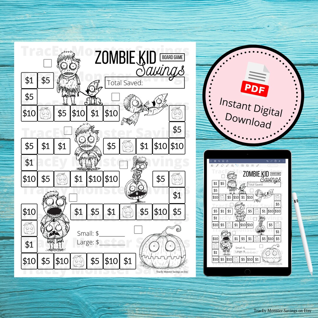 Zombie Kid Savings Challenge Board Game | Instant Digital Download ...