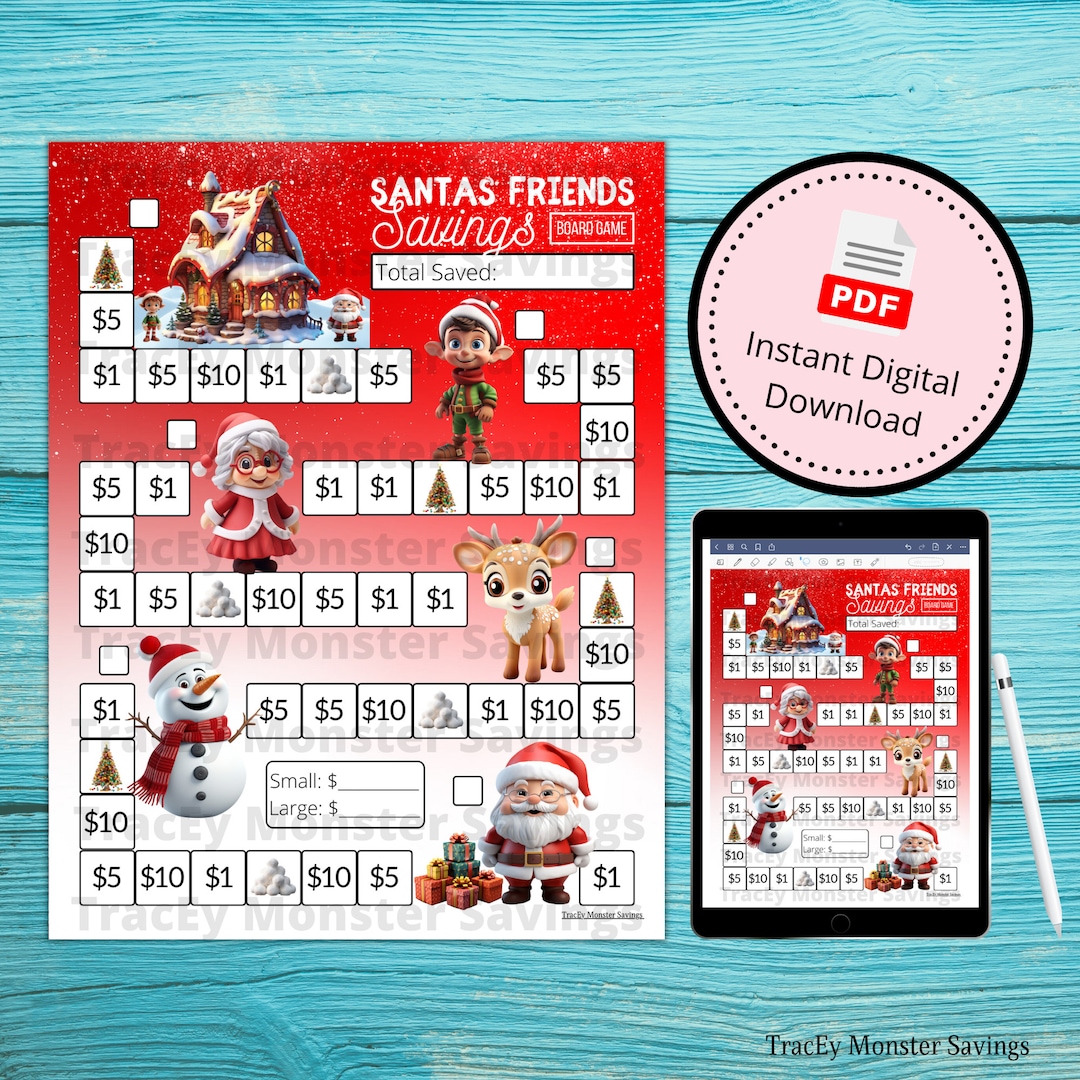 Santas Friends Savings Challenge Board Game | Instant Digital Download ...
