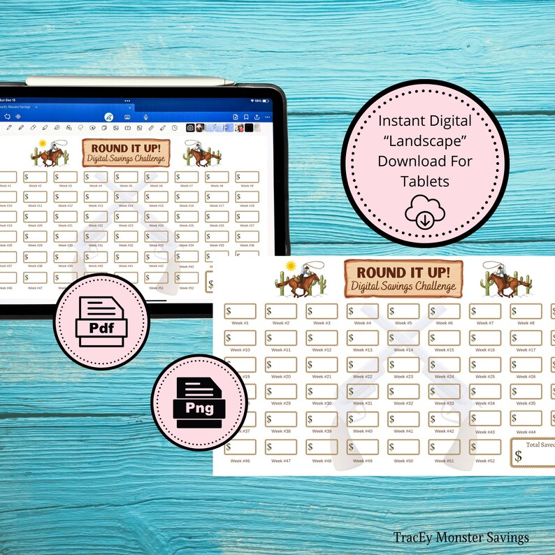 Round It up Digital Savings Challenge Tracker for Tablet - Landscape ...