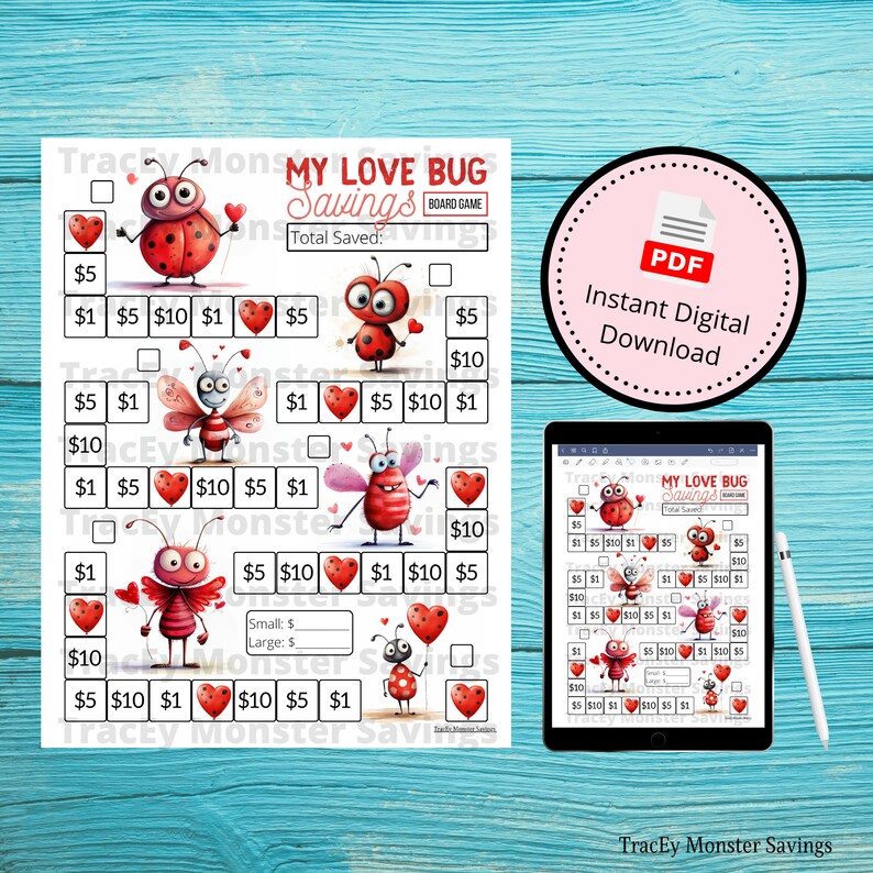 My Love Bug Savings Challenge Board Game | Instant Digital Download ...