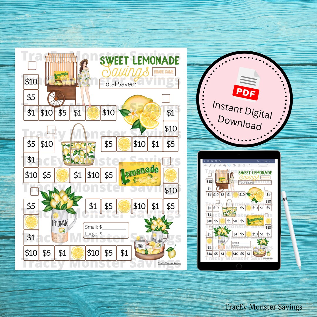 Sweet Lemonade Savings Board Game Challenge | Instant Digital Download ...