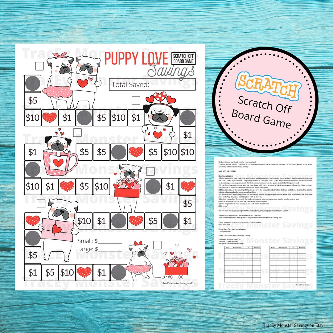 Puppy Love Savings Scratch off Board Game Challenge Tracker | Silver ...