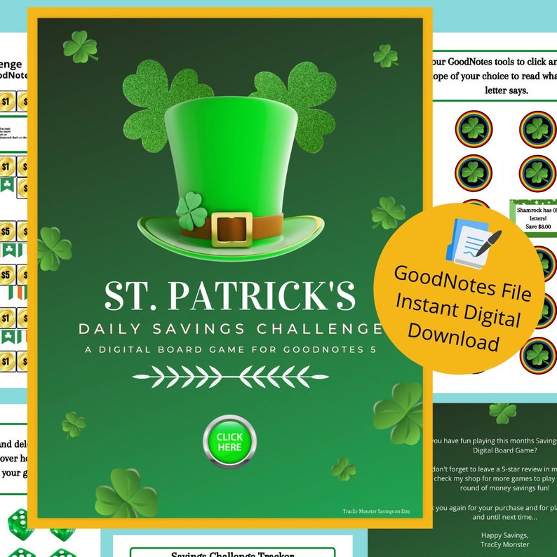 St. Patrick's Daily Savings Challenge Digital Board Game for Goodnotes ...
