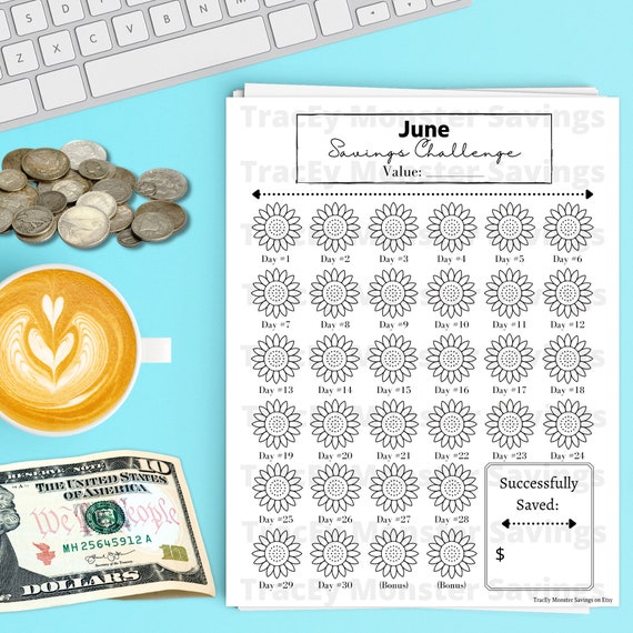 June Savings Challenge Tracker Sunflower Daily Challenge | Etsy