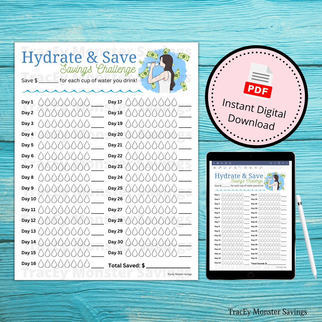 Hydrate and Save Savings Challenge & Tracker | Instant Digital Download ...