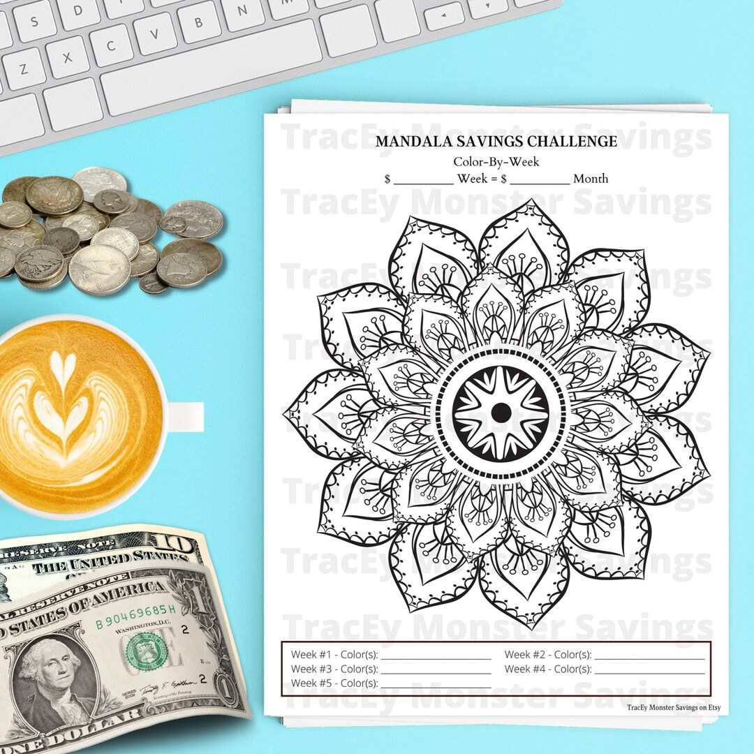 FLOWER #1 Mandala Color by Week Money Savings Challenge Tracker | Money ...