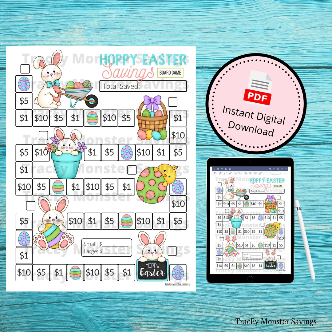 Hoppy Easter Savings Board Game Challenge Tracker Bunny Rabbit Money ...