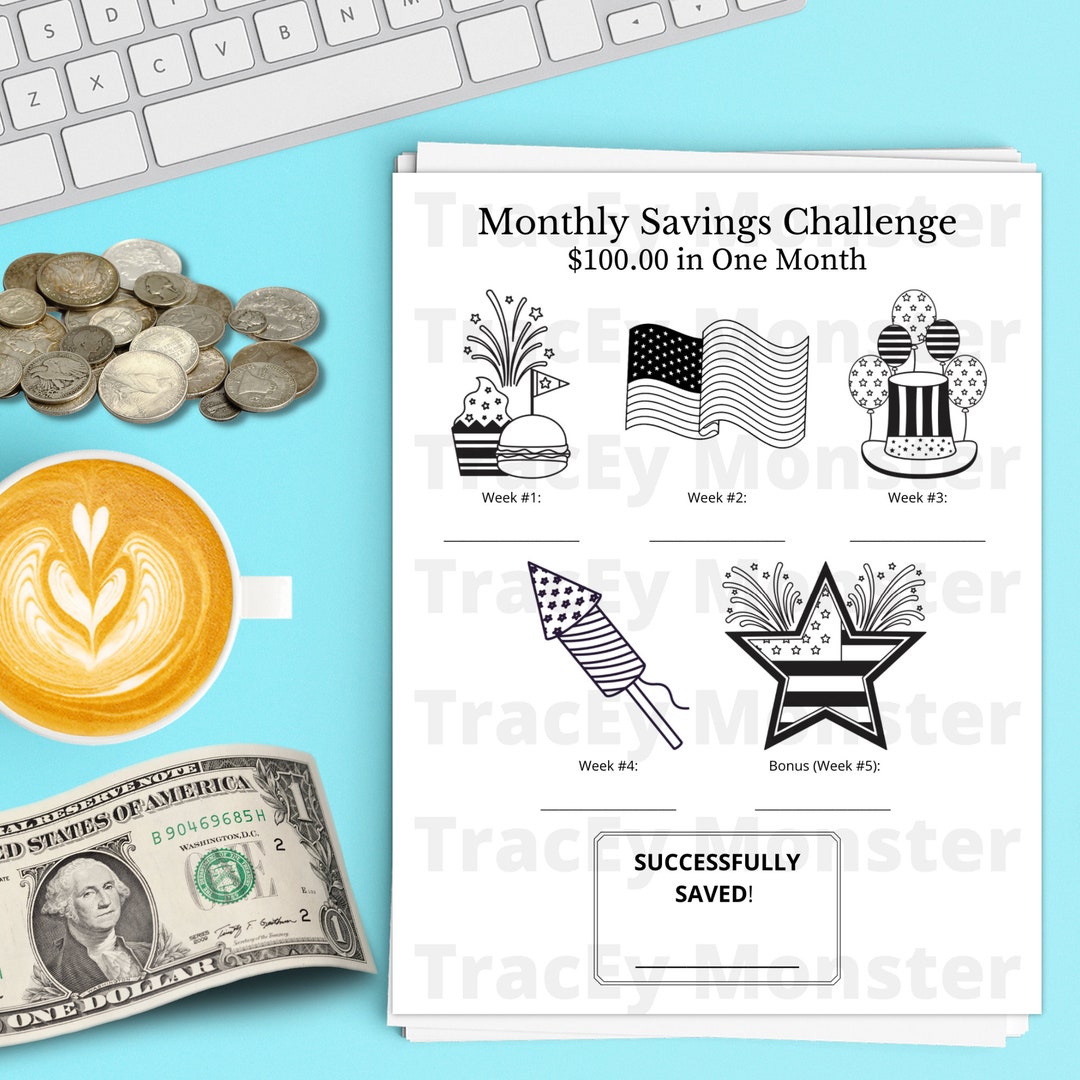 July 4th Themed Money Savings Challenge & Tracker | Savings Challenge ...