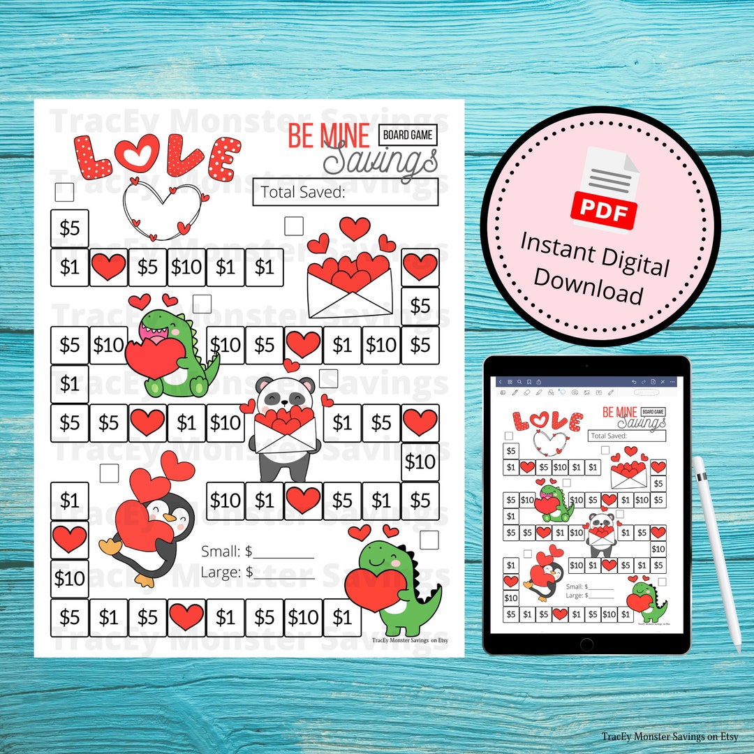 Be Mine Savings Challenge Board Game | Valentine's Day | Instant ...