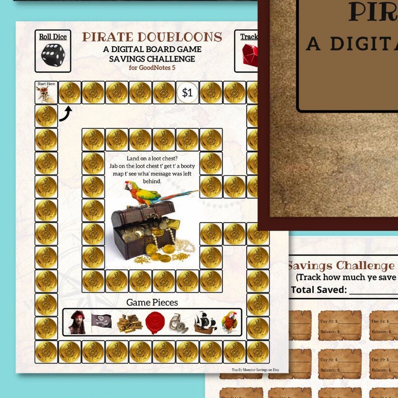 Pirate Doubloons Daily Savings Challenge A Digital Board Game | Etsy