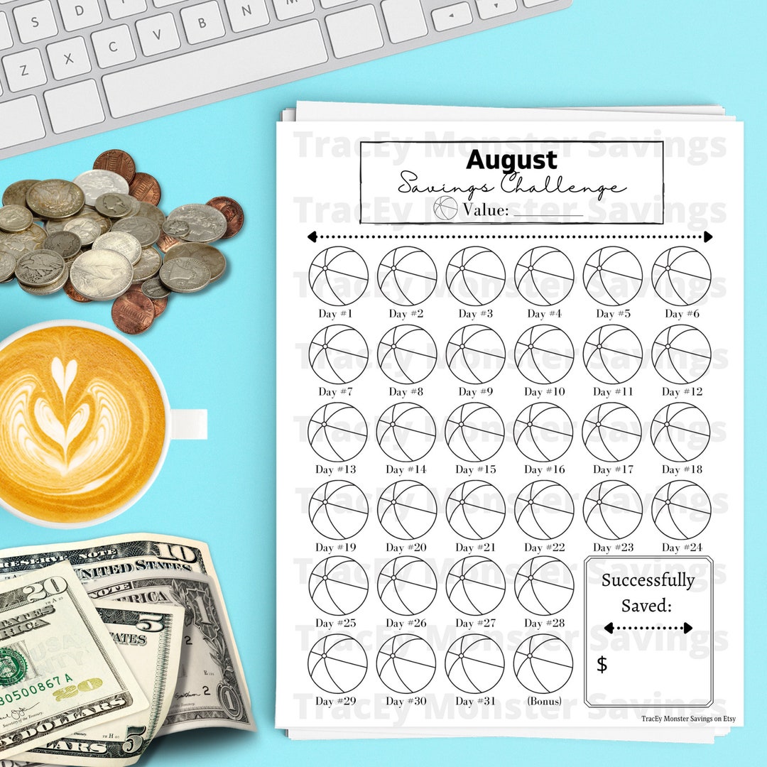 August Savings Challenge Tracker - Beach Balls | Daily Challenge | PDF ...
