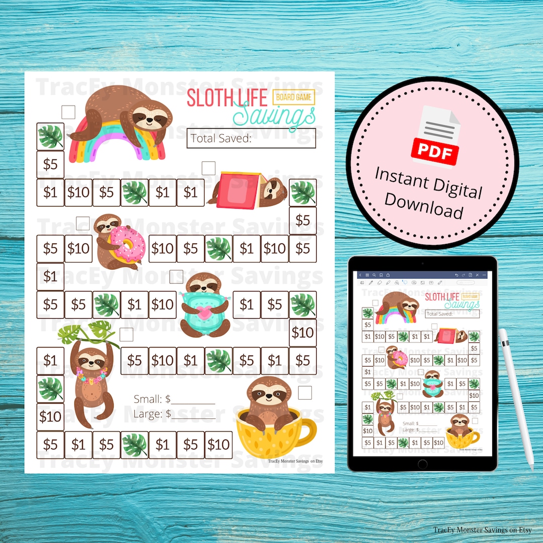 Sloth Life Savings Challenge Board Game | Sloths | Instant Digital ...