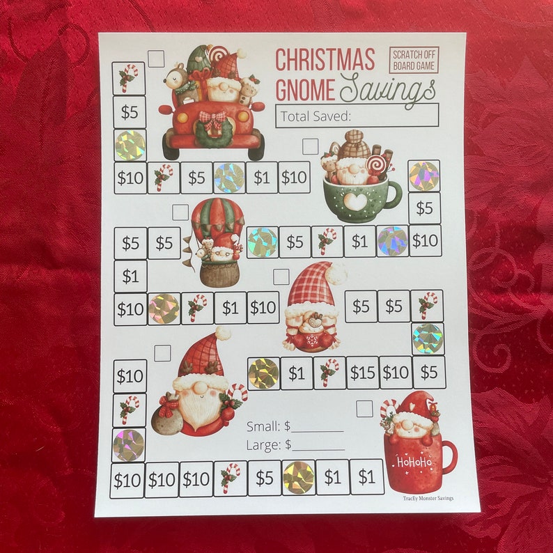 Christmas Gnome Savings Scratch off Board Game Challenge - Etsy