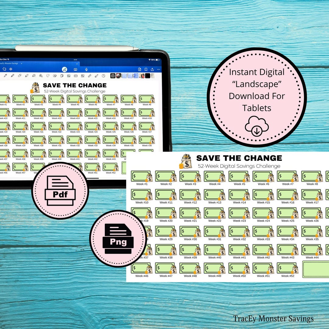 Save the Change Money Savings Challenge 52 Weeks for Tablet | Landscape ...