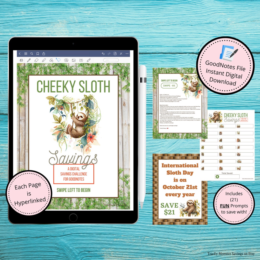 Cheeky Sloth Digital Savings Challenge - Goodnotes | Hyperlinked ...