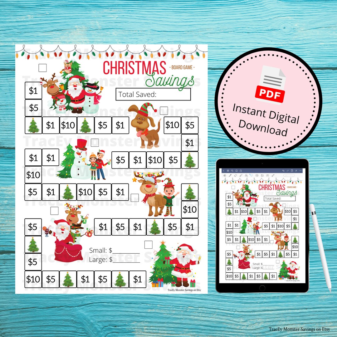 Christmas Savings Challenge Board Game | Santa Claus | Instant Digital ...
