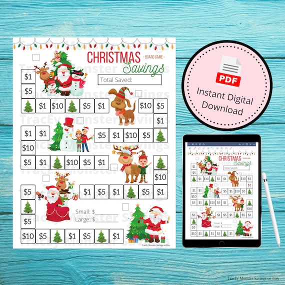 Christmas Savings Challenge Board Game Santa Claus Instant - Etsy