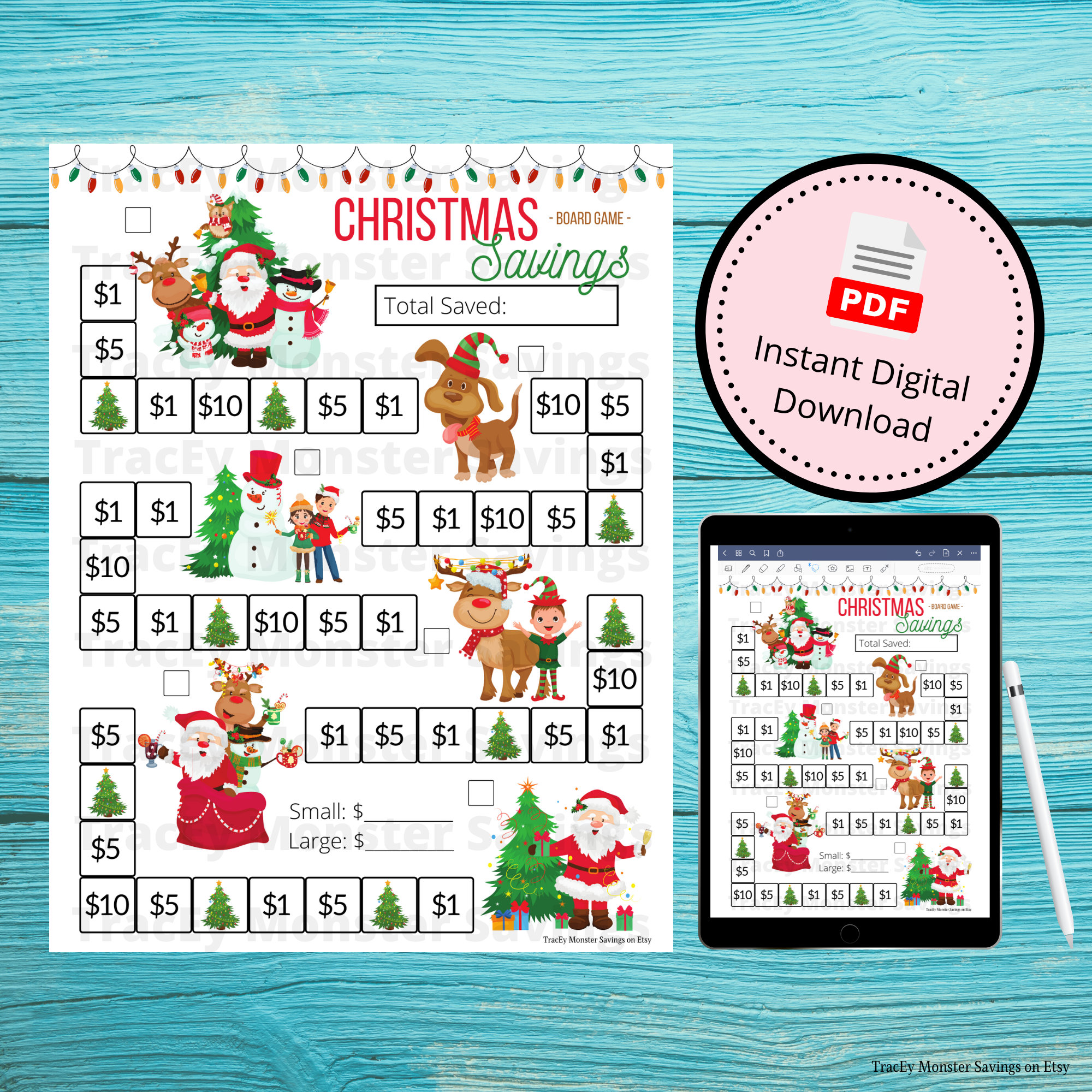 Christmas Savings Challenge Board Game Santa Claus Instant - Etsy