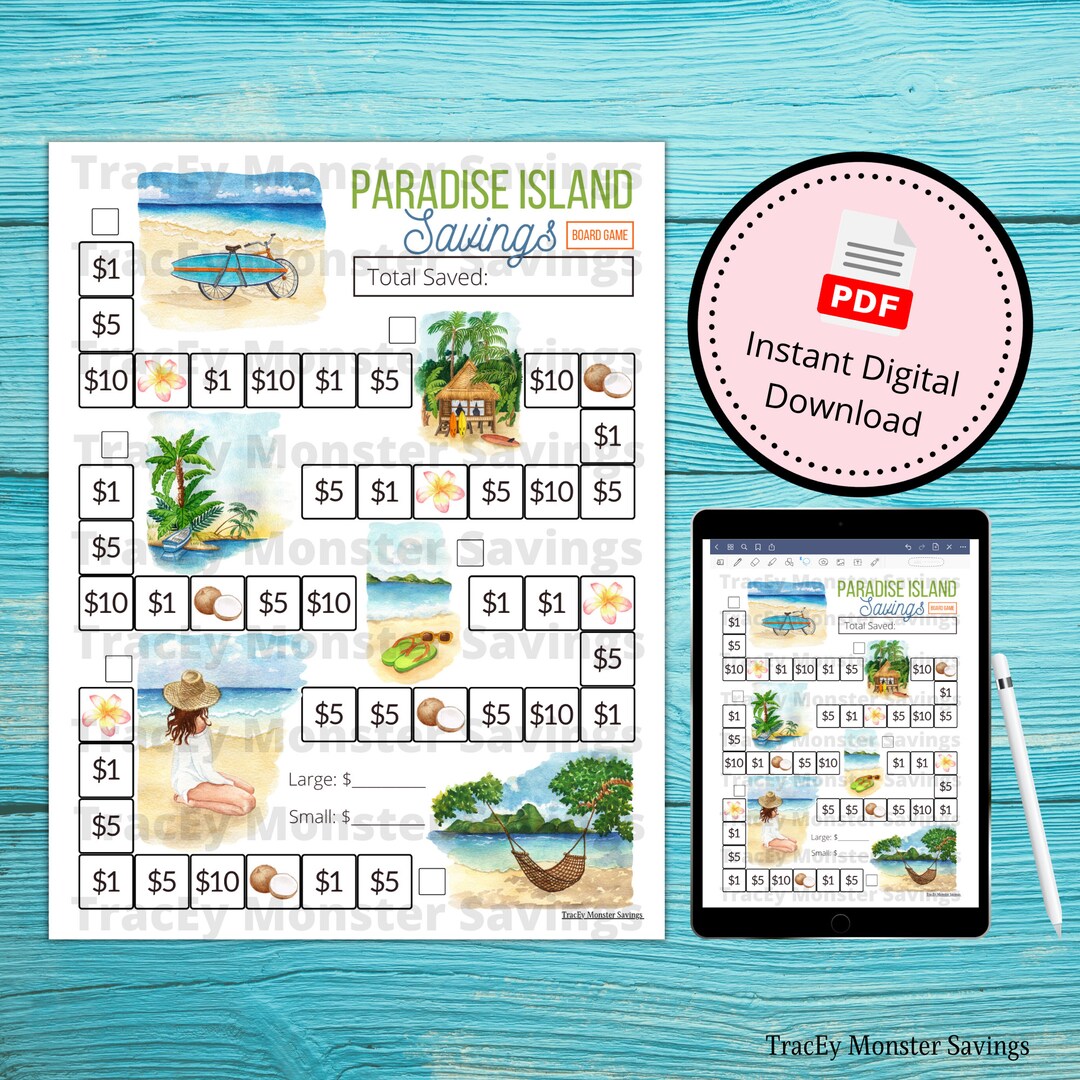 Paradise Island Savings Board Game Challenge Tracker | Instant Digital ...