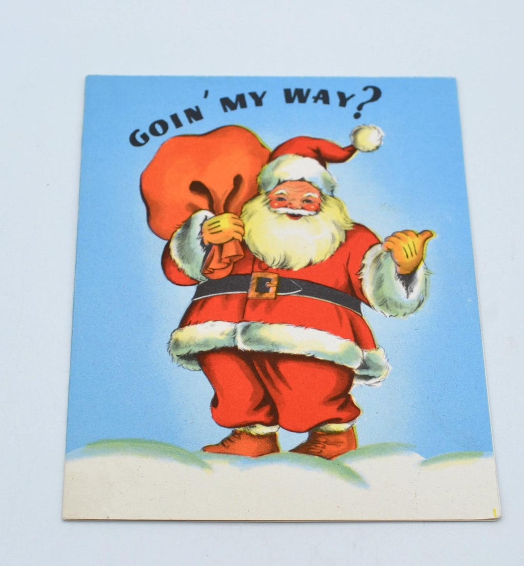 Vintage Christmas Card - Hitchhiking Santa With Toy Bag - Used Going My ...