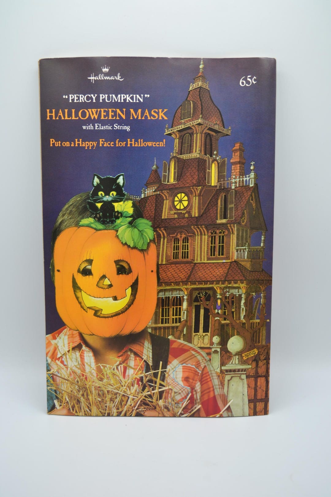 Vintage Halloween Die Cut Punch Out Mask - Percy Pumpkin JOL and Black ...