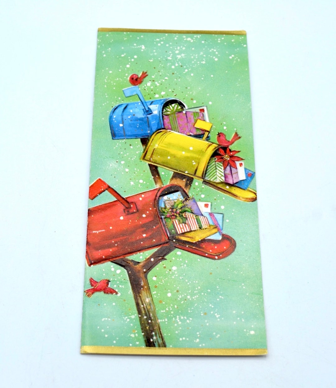 Vintage Christmas Card - Colorful Mailboxes Filled With Presents - Used ...