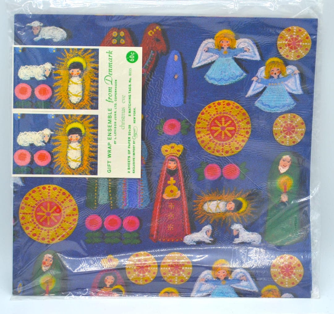 Vintage Christmas Wrapping Paper - Scandinavian Nativity Angels and ...