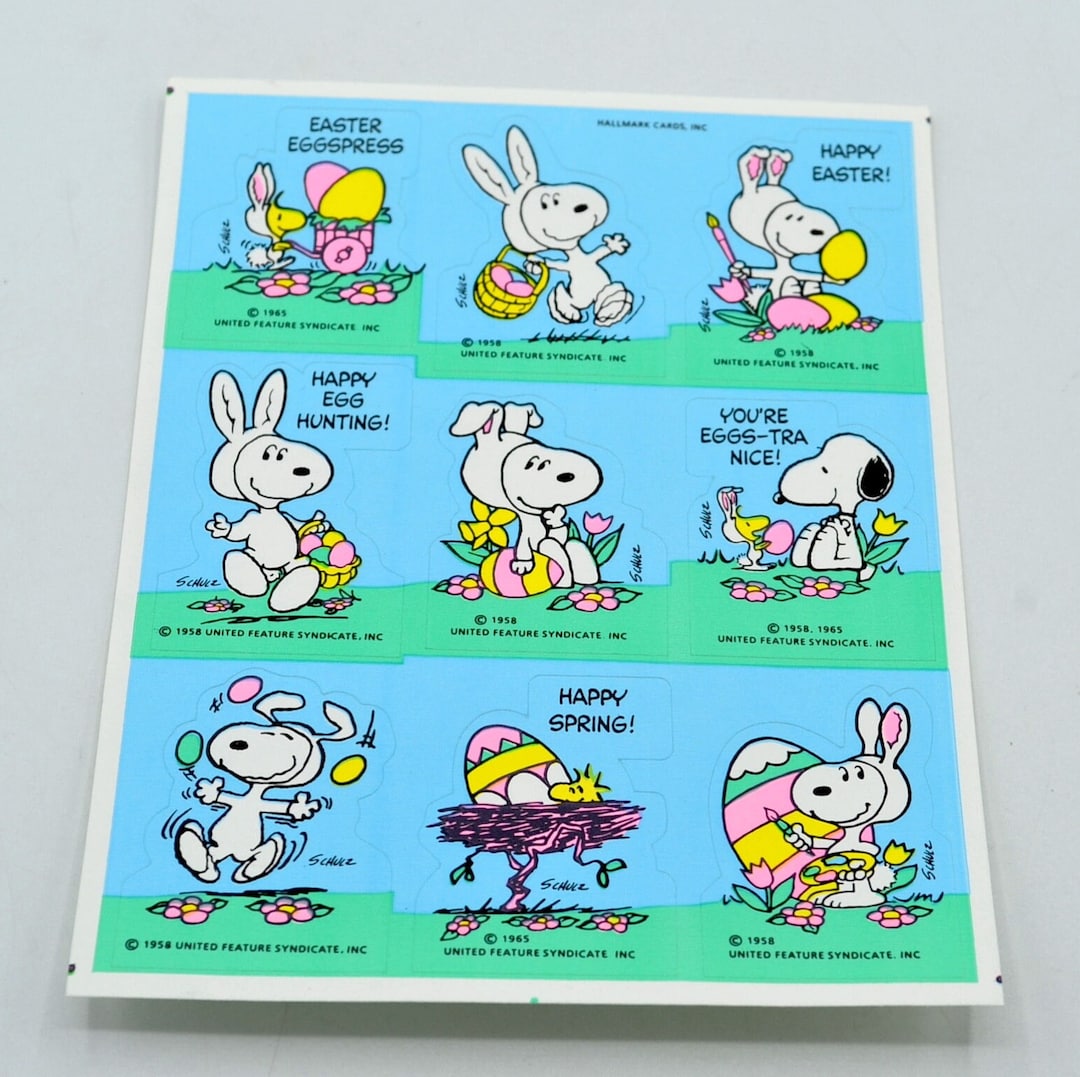 Vintage Stickers - Easter Snoopy Woodstock - A Full Sheet of 9 - Etsy
