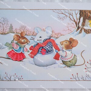 Vintage Christmas Card Mice Building Snowman Unused - Etsy