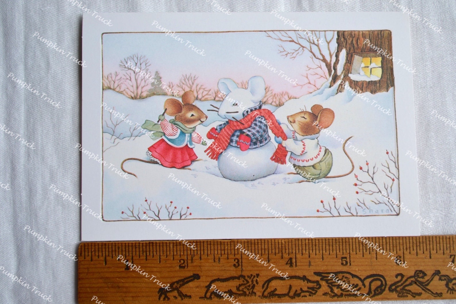 Vintage Christmas Card Mice Building Snowman Unused - Etsy
