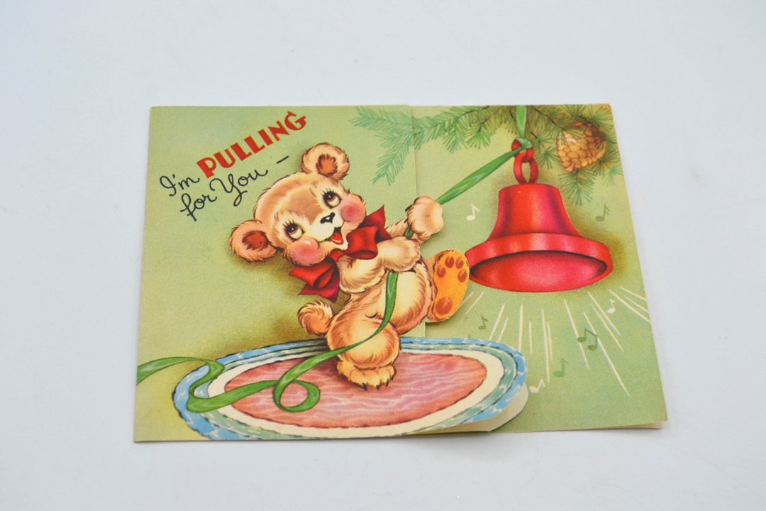 Vintage Christmas Card - Little Bear Ringing Bell - Used - Etsy