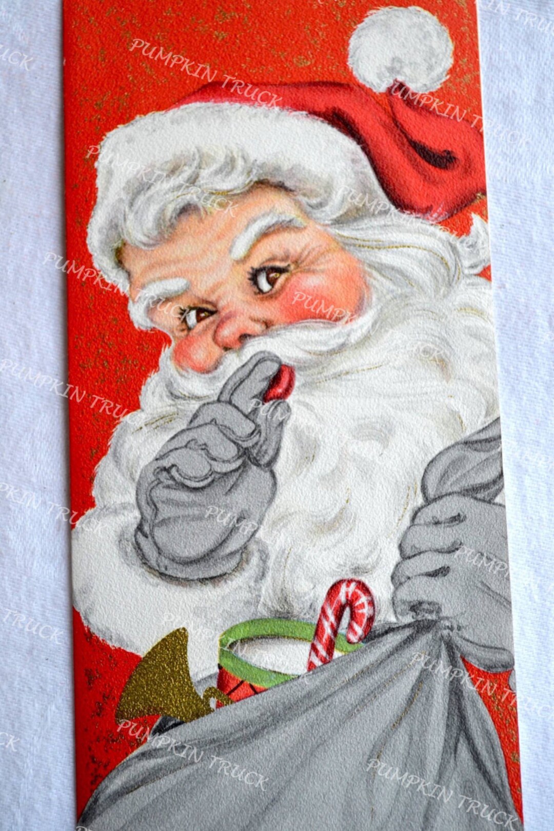 Vintage Christmas Card - SHHH Santa and Toy Bag - Unused - Etsy