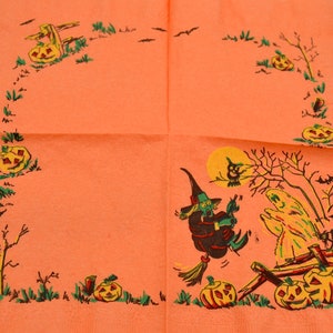 Vintage Paper Halloween Napkin Witch on Broom Scared by | Etsy