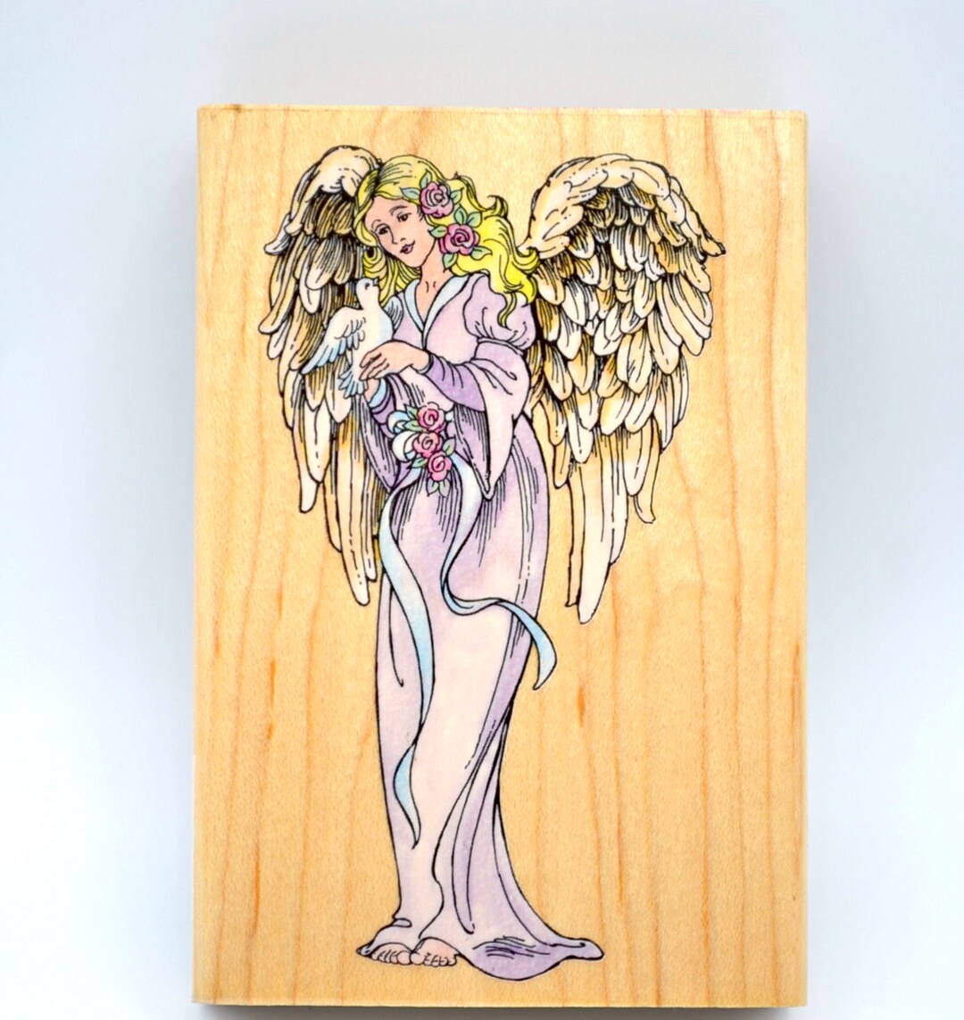 Vintage Wooden Rubber Stamp Angel With Dove Stampendous - Etsy