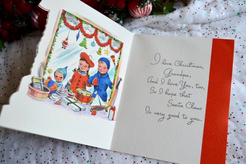 Vintage Christmas Card - Children in Front of Toy Store Window to ...