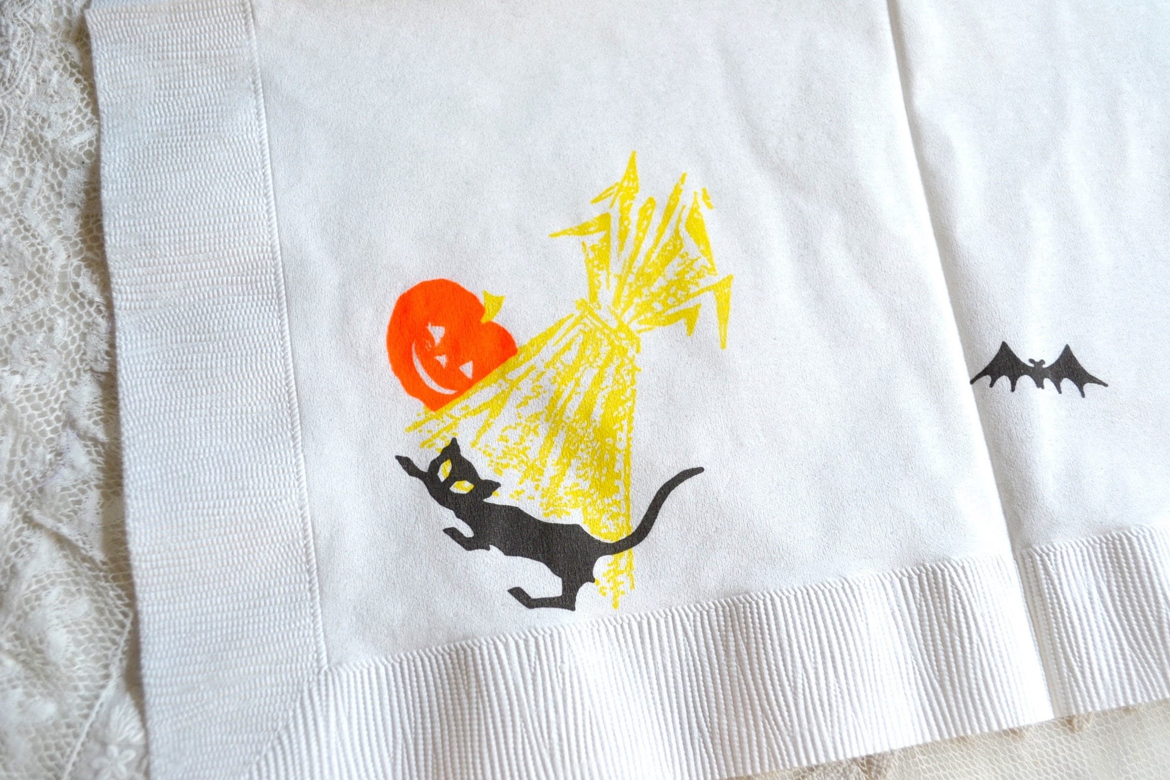 Vintage Halloween Paper Napkin Flying Witch on Broom - Etsy