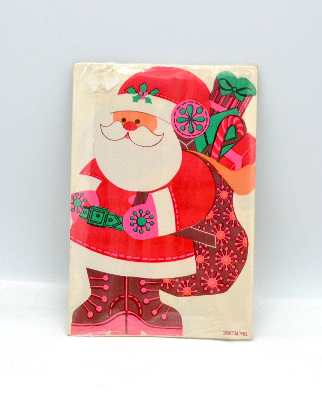 3 Vintage Christmas Sticker Gift Trims - Mod Pink Santa and Toy Bag ...