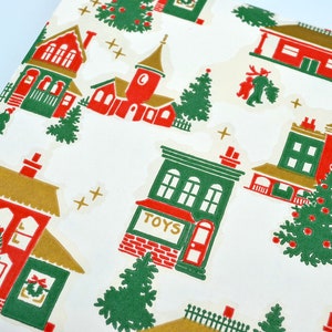 Vintage Christmas Wrapping Paper - 1950s Town Buildings Church Tree ...