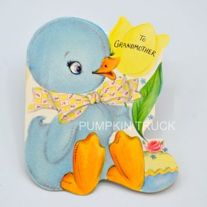 Vintage Easter Card - Flocked Blue Duckling - Used Hallmark to Grandma ...