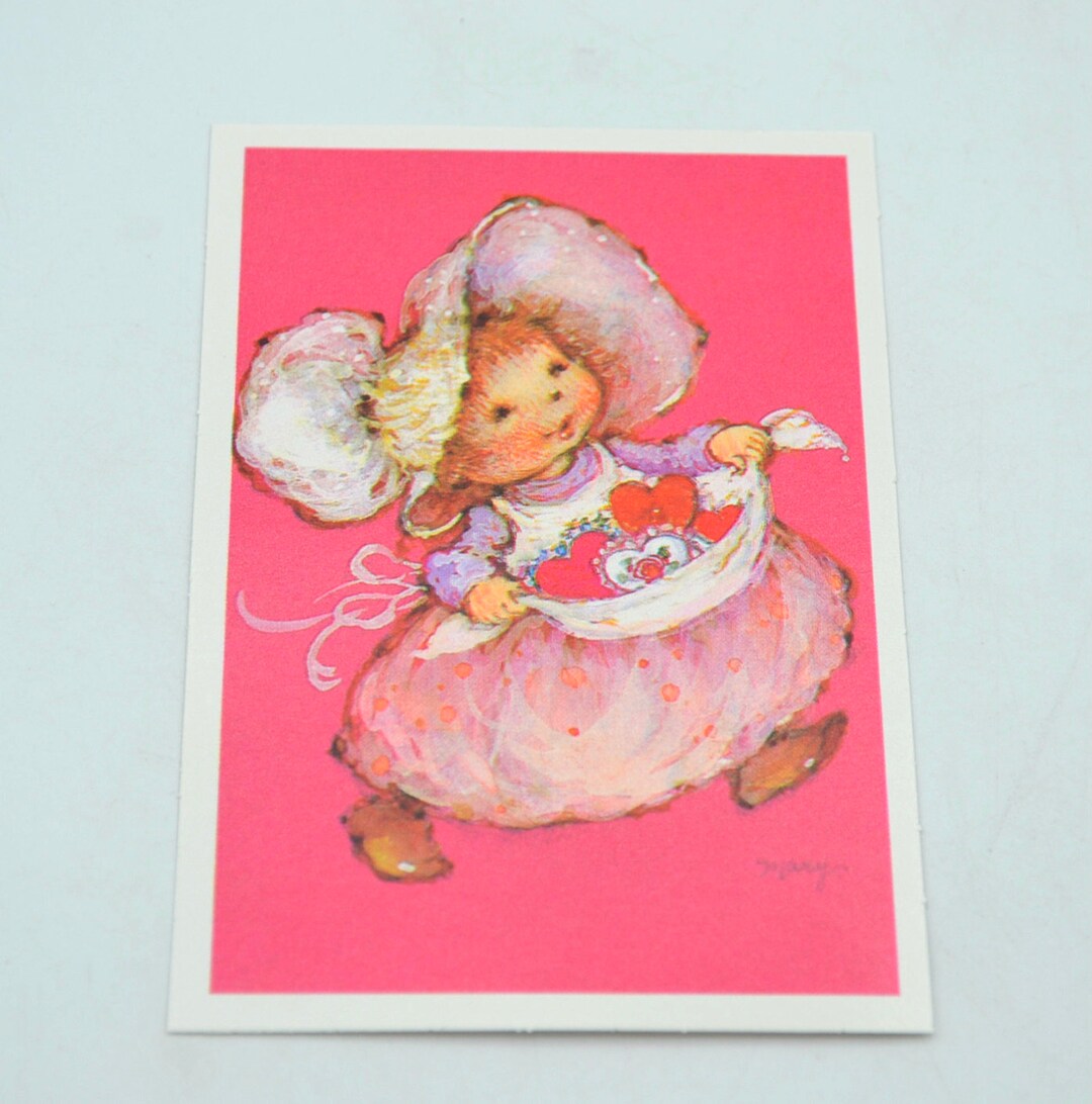 Vintage Mary Hamilton Valentine Card - Little Girl With Apron Full of ...