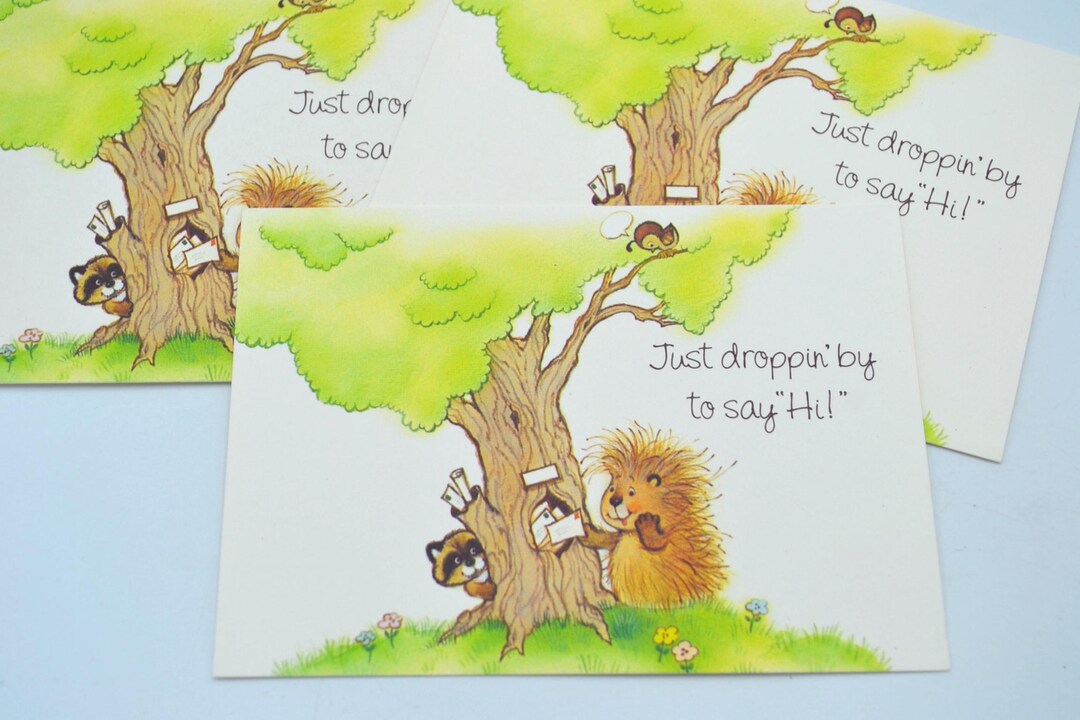 3 Vintage Note Cards - Quilly Porcupine and Raccoon Mailing Letters at ...